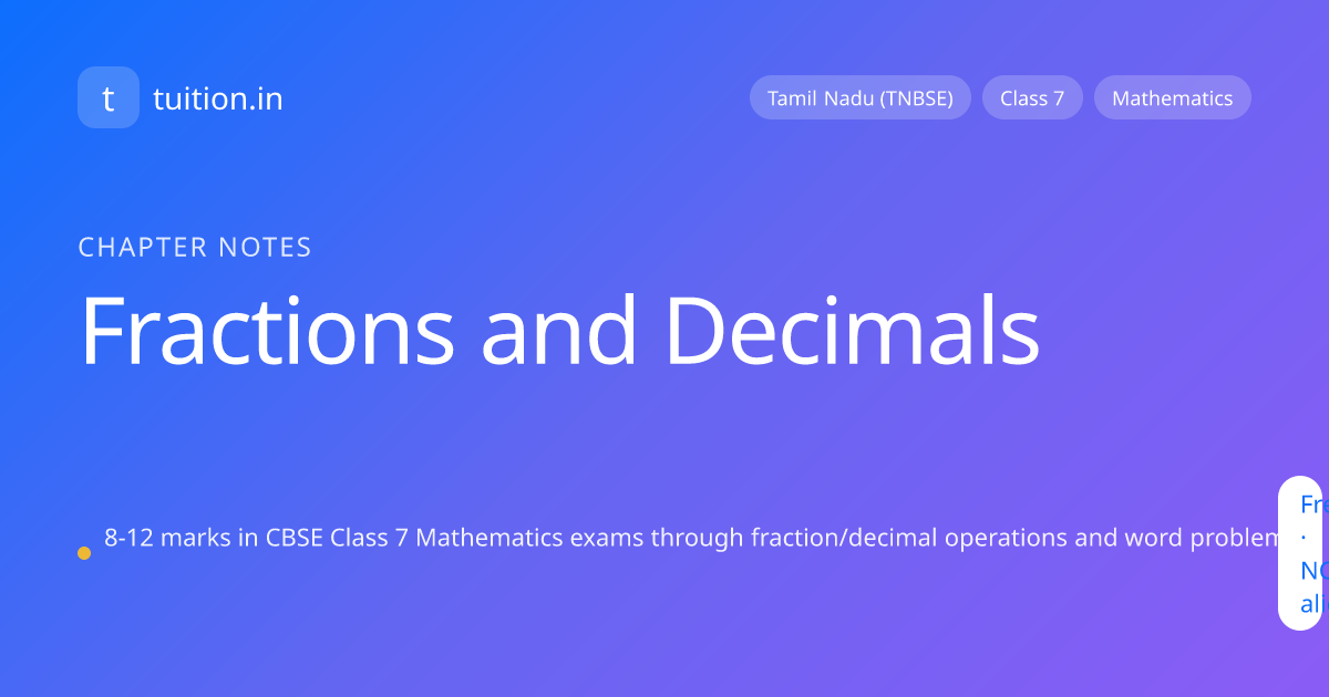 Fractions and Decimals — Tamil Nadu (TNBSE) Class 7 Mathematics | Notes ...